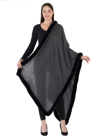 Buy MUFFLY Women Faux fur on all four sides, 100% Wool STOLE at Amazon.in