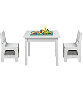 Amazon.com: Kinder King Kids Wood Table & 2 Chairs Set, 3 in 1 Children ...