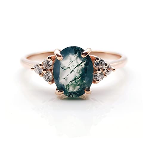 Amazon.com: Natural Moss Agate Engagement Ring - 925 Sterling Silver ...