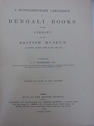 A Supplementary Catalogue of Bengali Books in the Library of the ...