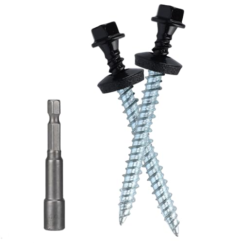 Snapklik.com : Metal Roofing Screws 10 X 2 Inch, Black Hex Head Sheet Metal Roof Screw