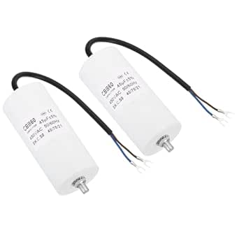 PATIKIL CBB60 45uf Running Capacitor,2Pcs AC 450V U Terminal Wires 50/60Hz Cylinder Bottom with ...