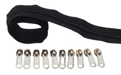 Varnika Zip NO. 5,5 MTR Black Zip and 10 Stainless Steel Runner Black ...
