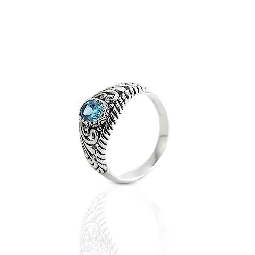 Amazon.com: open work ring with genuine Oval blue topaz in 925 sterling ...