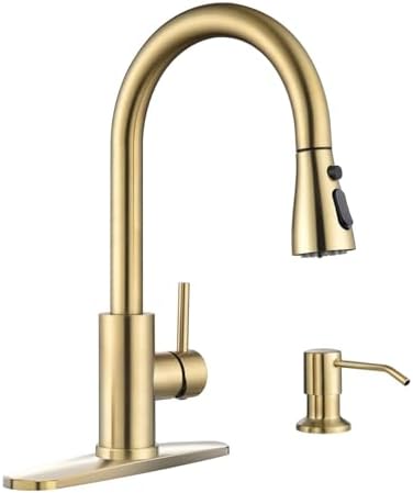 Lavatrum Kitchen Sink Faucets Brushed Gold, High-Arc Single Handle ...