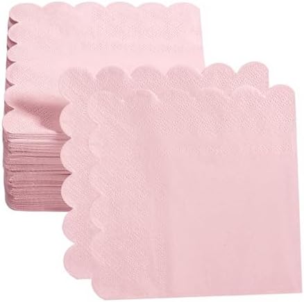Amazon.com: 100 Pcs Light Pink Scalloped Napkins Disposable Cocktail ...
