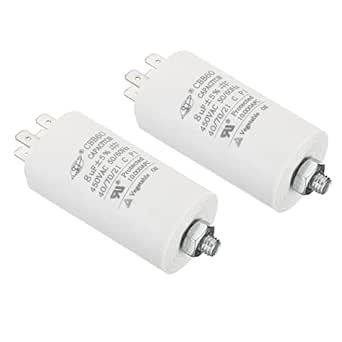 PATIKIL CBB60 8uF Running Capacitor,2Pcs AC 450V 4 Pins 50/60Hz Cylinder Bottom with Screw ...