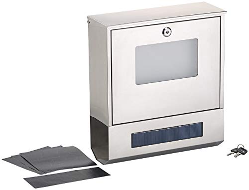 Lunartec Post Box: Stainless Steel Letterbox, Solar Light House Number ...