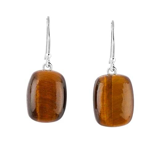Amazon.com: Genuine Tiger Eye Rectangle Shape Gemstone Dangling Earring ...