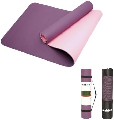 MahMir Yoga Mat Alignment Lines Anti-Slip Exercise Mat with Carrying ...