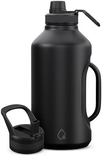 Amazon.com: Insulated Water Bottle 64 oz with 2-in-1 Straw Lids ...