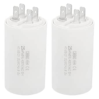 PATIKIL CBB60 25uF Running Capacitor,2Pcs AC 450V 4 pins 50/60Hz Cylinder 1.52 x 2.54inch for ...