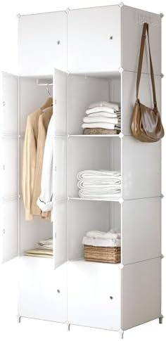 HOMIDEC Portable Wardrobe 20 Cube Closet with 3 Clothes Hanging Rails ...