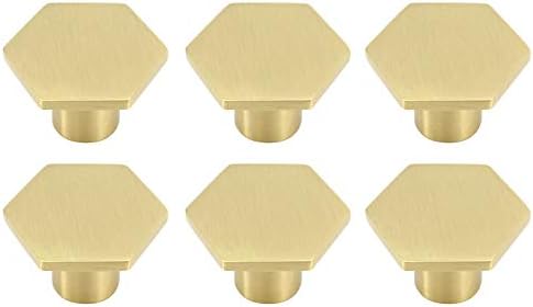 Wuudi 10Pcs Solid Brass Hexagon Knobs with Screw for Cupboard, Desk, Drawer, Dresser Drawer ...
