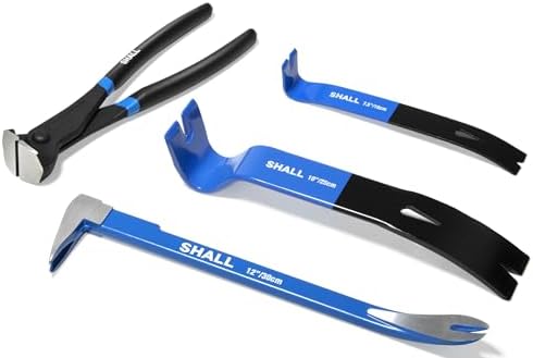SHALL 4-Piece Pry Bar Set, 12-Inch Cats Paw Nail Puller, 10-Inch & 7.5 ...