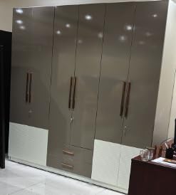 Kelvin MDF Engineered Wood and PU Polish Mullet 6 Door Wardrobe with 3 ...