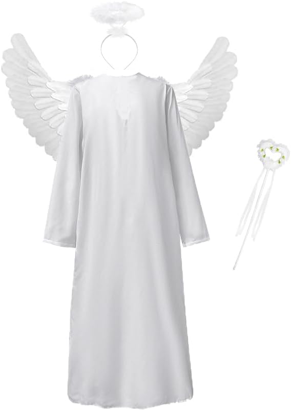 Adult Angel Costume Women White Angel Gown with Angel Wings and Halo ...