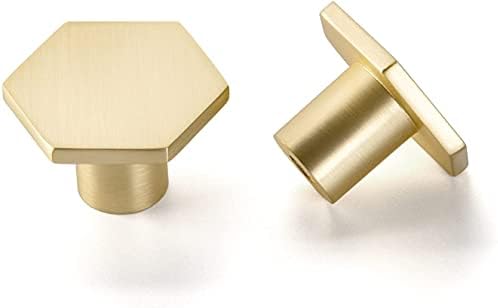 Brushed Brass Gold Hexagon Cabinet Knobs Dresser Drawer Pulls Kitchen Furniture Handle Hardware ...