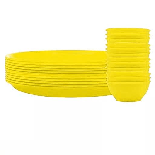 CARRY® Pack of 12 Plastic Unbreakable Round Microwave Safe Full Dinner ...