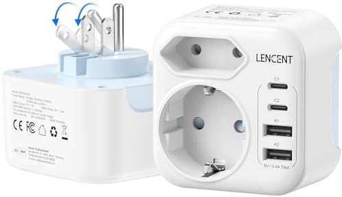 LENCENT Klappbarer Reiseadapter USA Deutschland Stecker, Netzadapter ...
