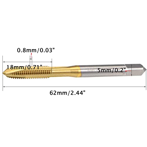 TA-VIGOR M5 x 0.8mm Metric Machine Tap, H2 Titanium Coated High Speed ...