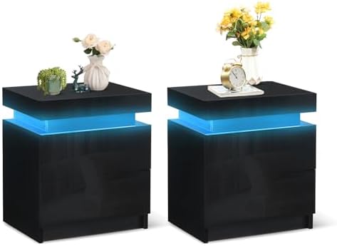 Amazon.com: LED Nightstands Set of 2 wirh Wireless Charging Station ...