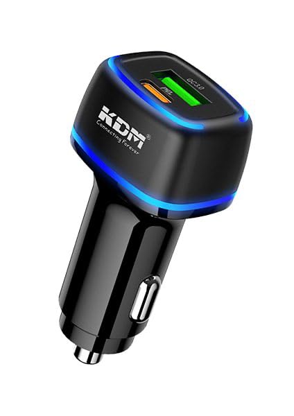 KDM (KM-UC95) 36W (2 x 18W) High Speed Dual Ports Fast Charge car Adapter (PD-18W / QC 3.0-18W ...