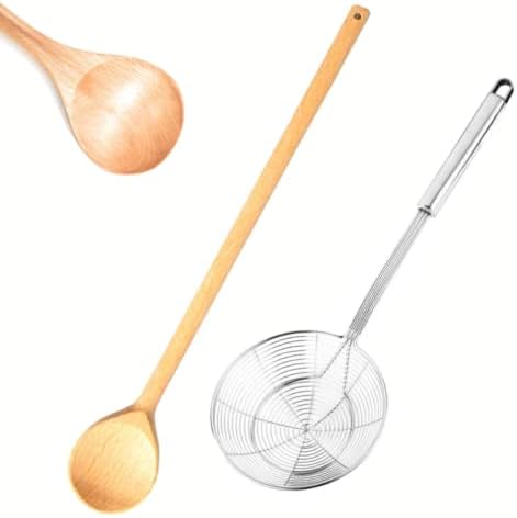 Amazon.com: Extra Long 24 Inch Wooden Spoon + 16 Inch Stainless Steel ...