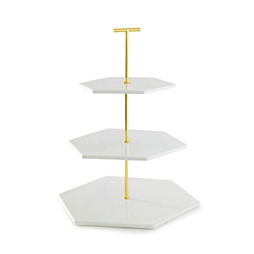 Gold Tiered Stand. 3 Tier Hexagonal Dessert Cake Stand (T-Shaped Handle