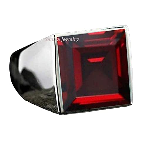 Amazon.com: Red Garnet Stone Ring, Square Gemstone Ring, Signet Ring ...