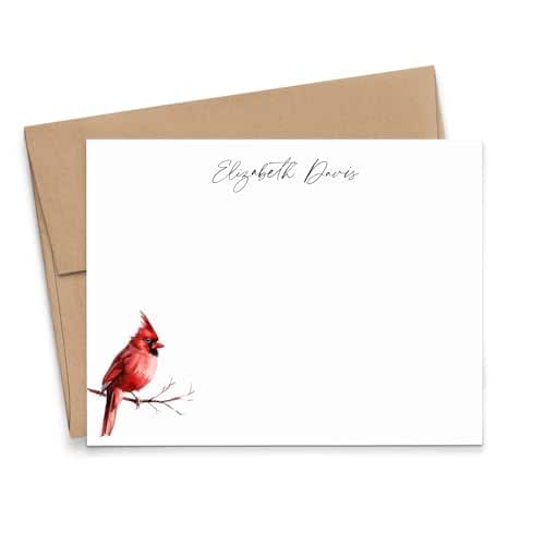 Amazon.com: Personalized Cardinal Note Cards With Envelopes, FLAT Bird ...