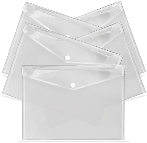 G4GADGET A4 Clear Plastic Wallets – Pack of 5, Popper Document Folders ...