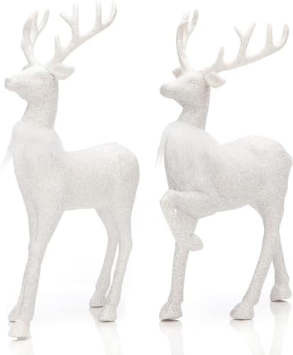 Amazon.com: SANNO Reindeer Christmas Decoration Elegant White Deers 12 ...