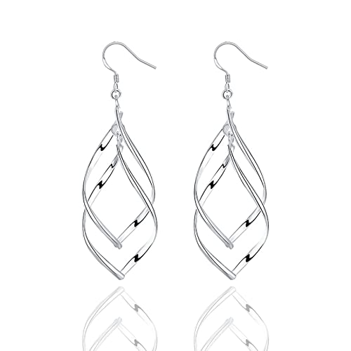Amazon.com: Double Twisted Linear Drop Statement Earrings Sterling ...