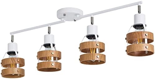 BISAMIYA 4-Light Wooden Track Lighting Kit, Modern Adjustable Matte ...