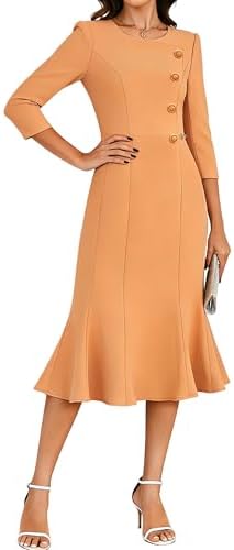 Amazon.com: ZEEJINNG Women 3/4 Sleeve Formal Dress Fishtail Midi Work ...