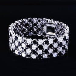 Amazon | [ピンプコード]Pimp Code シルバーキューブテトラへドラルT2ブラック＆ホワイトブレスレット | ブレスレット 通販