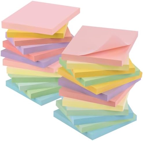 ZCZN 24 Pads Sticky Notes, 76 x 76 mm, 8 Vibrant Colours, 1920 Sheets ...