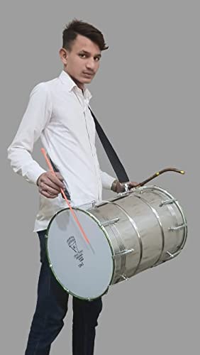 MUSIQAA JAHAN® Stainless Nasik Dhol 13.2 Spl. Quality with 2 Stick and ...