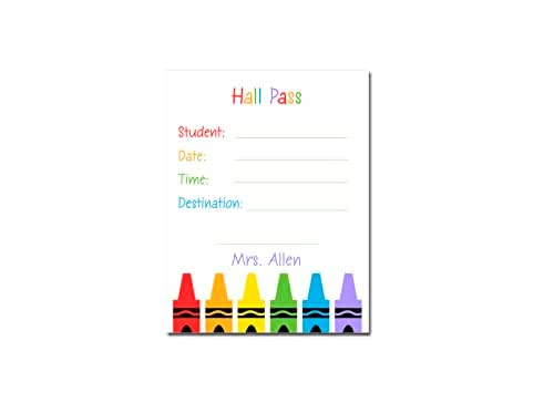 Amazon.com: Personalized Teacher Crayon Design Hall Pass Small Size ...