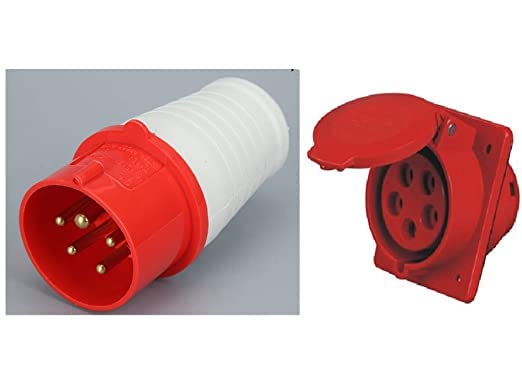 32A/5Pin Industrial Plug & Panel Socket Set 415V 3Phase by Atomlite ...