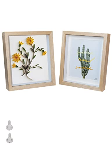 Shadow Box Frame 8×8 Picture Frames 3D Deep Box 2 Pack Natural Wood ...
