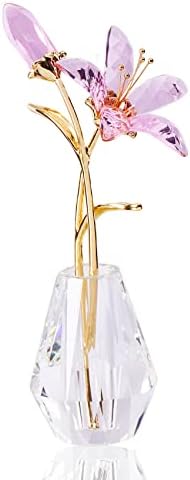 Amazon.com: Crystal Pink Rose Bouquet Figurines Glass Flowers with ...