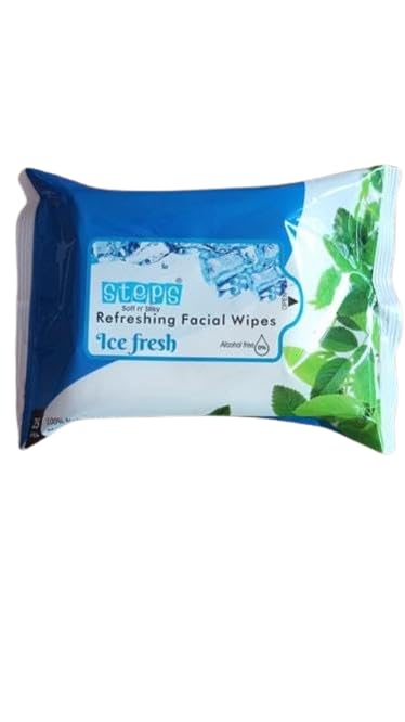 Ice Fresh Steps soft Sliky Refreshing Facial Wipes (Per Pack 25 pcs ...