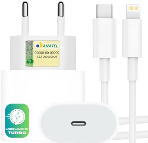 Carregador Turbo Compativel C/Iphone, Kit Cabo Usb-C-Lightning + Fonte ...