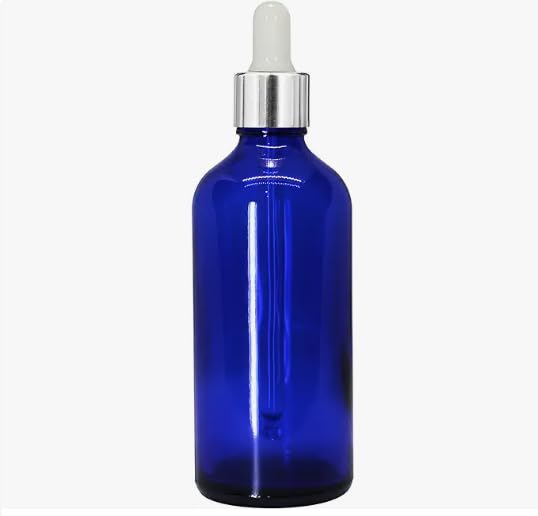 Bihari Brothers 100 ML Cobalt Blue Round Empty Glass Bottle with Silver ...