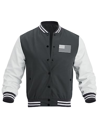 H HYFOL Men's Cotton Varsity Jacket USA Flag Lightweight American ...