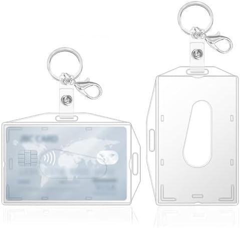 Pack of 2 ID Cases with Key Ring, Transparent Card Case, Badge Holder ...