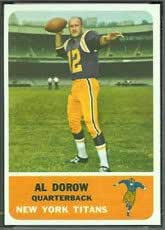 1962 Fleer Regular (Football) Card# 57 Al Dorow of the New York Titans ...