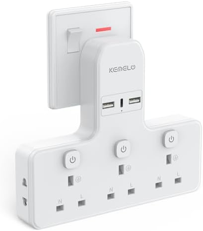 LENCENT Double Plug Adaptor With 3 USB Slots, Multi Plug Extension, 2 ...